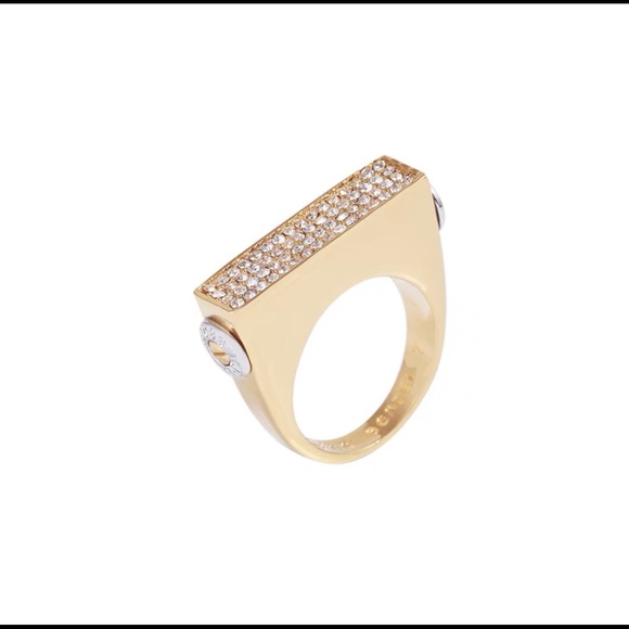 henri bendel | Jewelry | Henri Bendel Gold Tone Crystal Pave Logo Ring ...